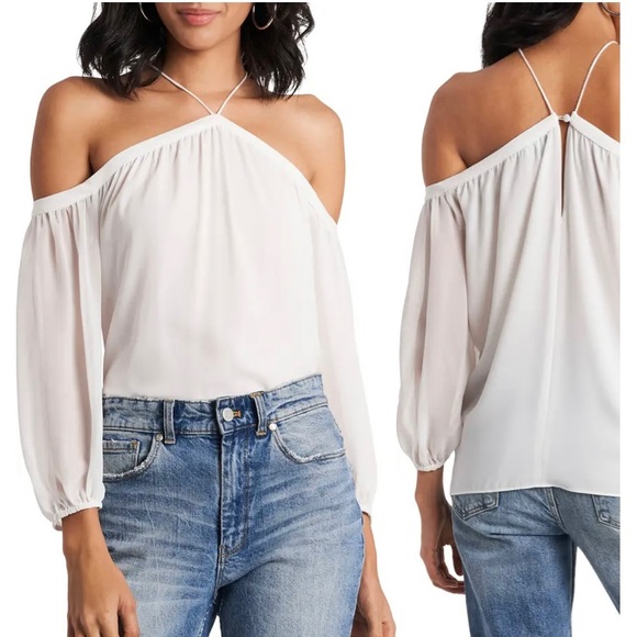 1 State Tops State Off The Shoulder Sheer Chiffon Blouse S Poshmark